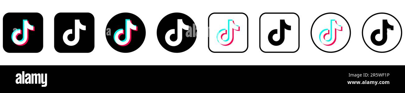 Collection of black Tik Tok icons. Line art and flat style. Editorial ...