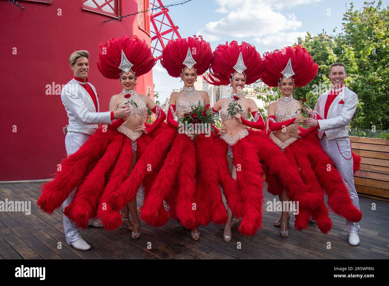 Paris, France. 05th June, 2023. Dancers of the Moulin Rouge attending ...