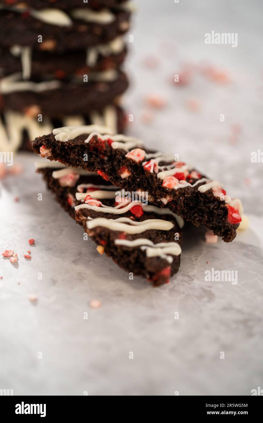 Chocolate cookies with peppermint chips Stock Photo - Alamy