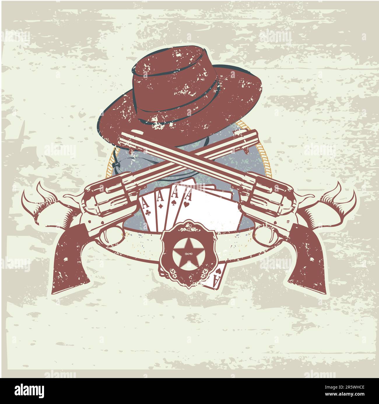 Vector insignia and banner with two guns and hat. Vector illustration ...