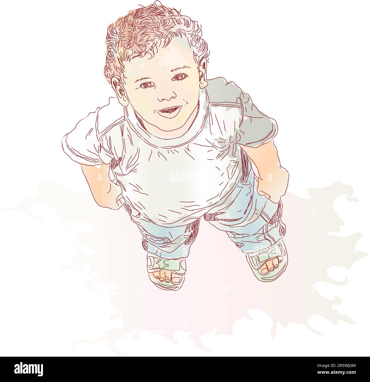 Little boy looking up and smiling. Vector illustration Stock Vector ...