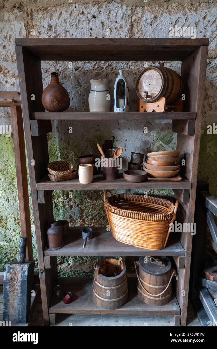 Old kitchen artifacts on a shelf at Castillo de San Marcos National ...