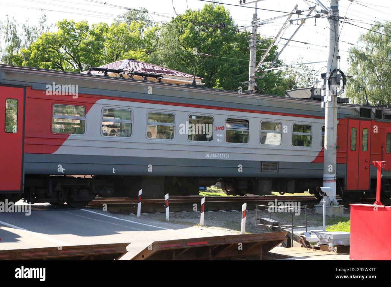 Russian Federation. Saint-Petersburg. June, summer. Railway crossing ...