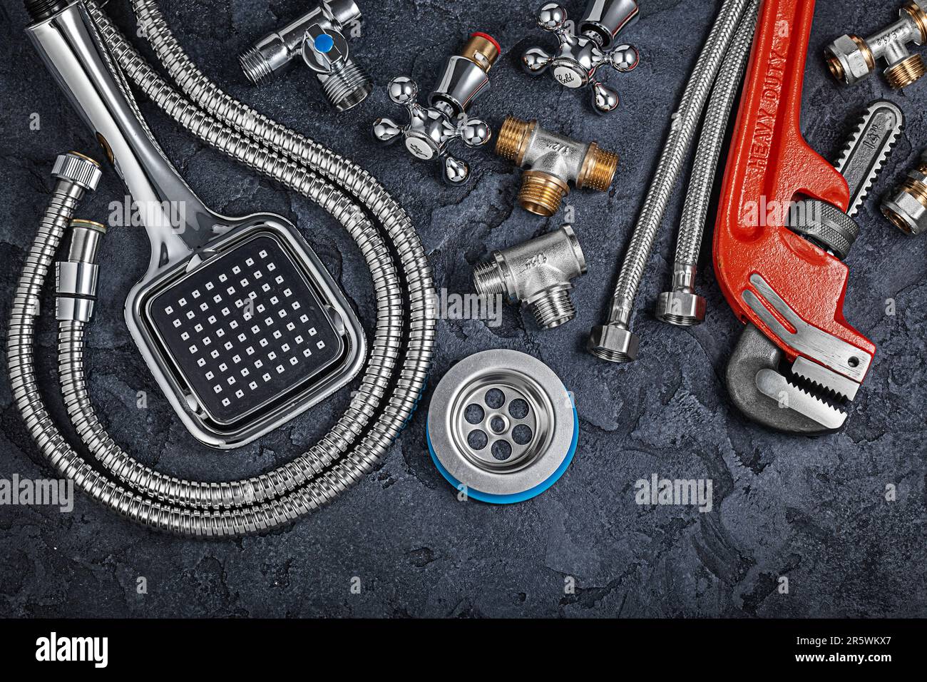 Bathroom Tools And Accessories On Black Stone Background Stock Photo ...