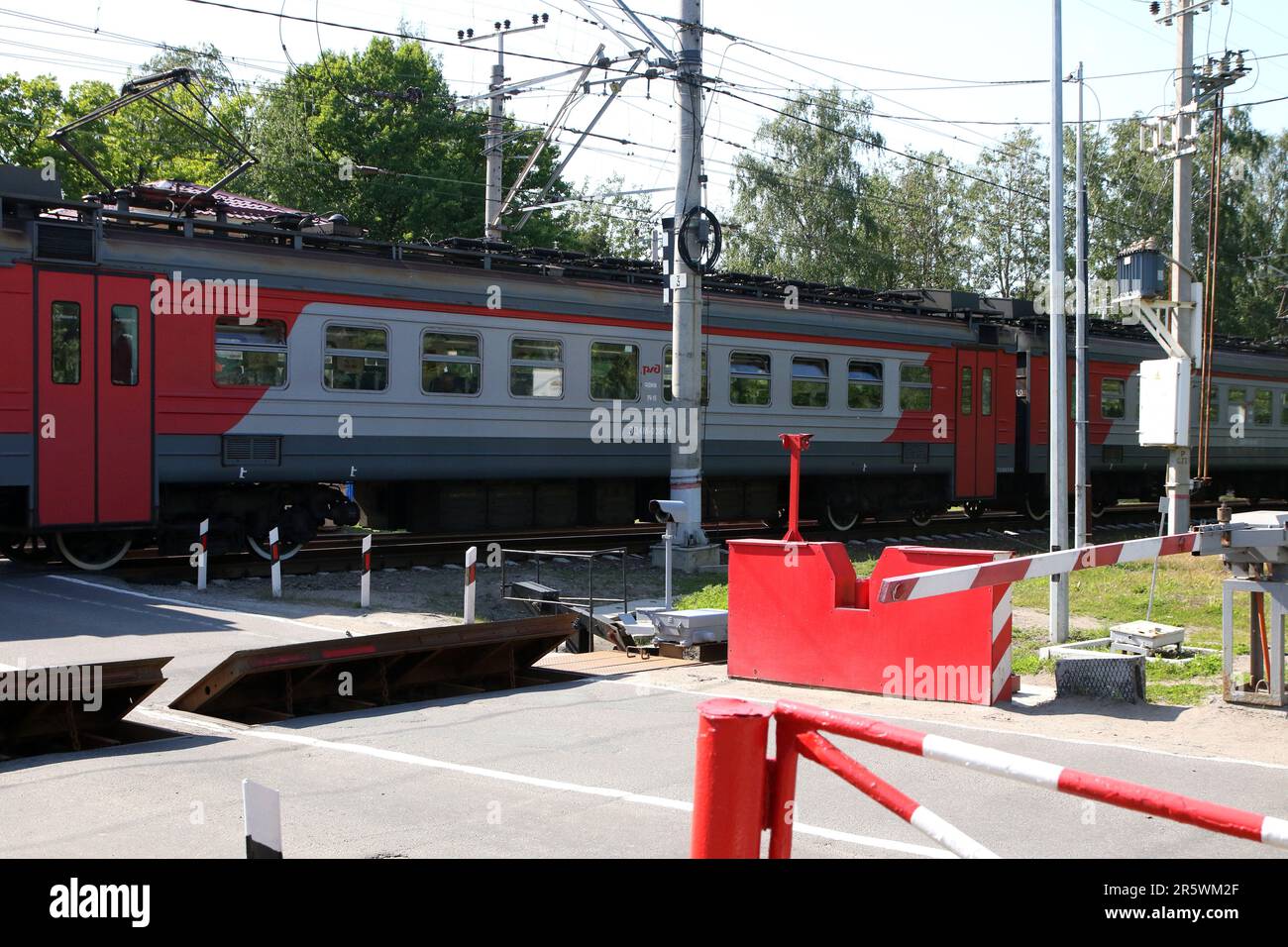 Russian Federation. Saint-Petersburg. June, summer. Railway crossing ...