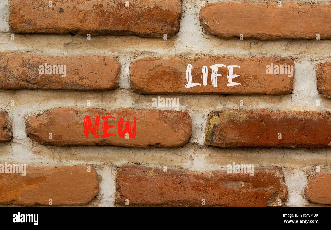 New life symbol. Concept words New life on beautiful brown brick wall ...
