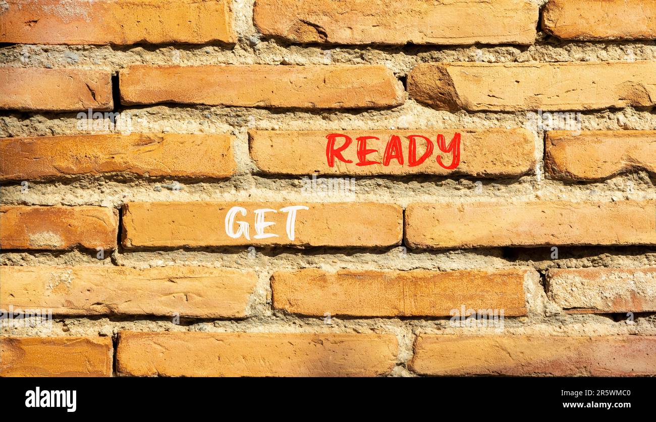 Get ready symbol. Concept words Get ready on beautiful brown bricks on ...
