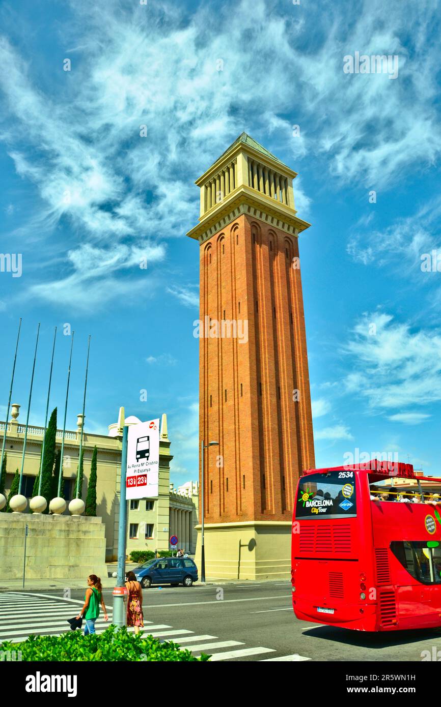 Barcelona, Spain - August 17th 2014 : Venetian tower, designed by Ramon ...