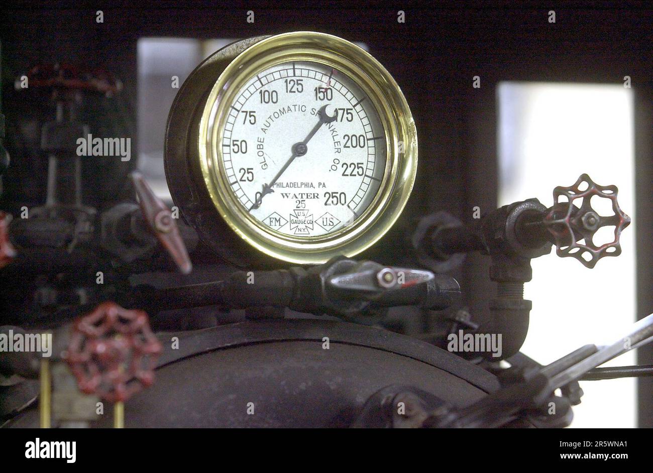 TRAINS5-C-30MAY02-MT-PC The steam pressure gauge on the railway's No. 5 ...