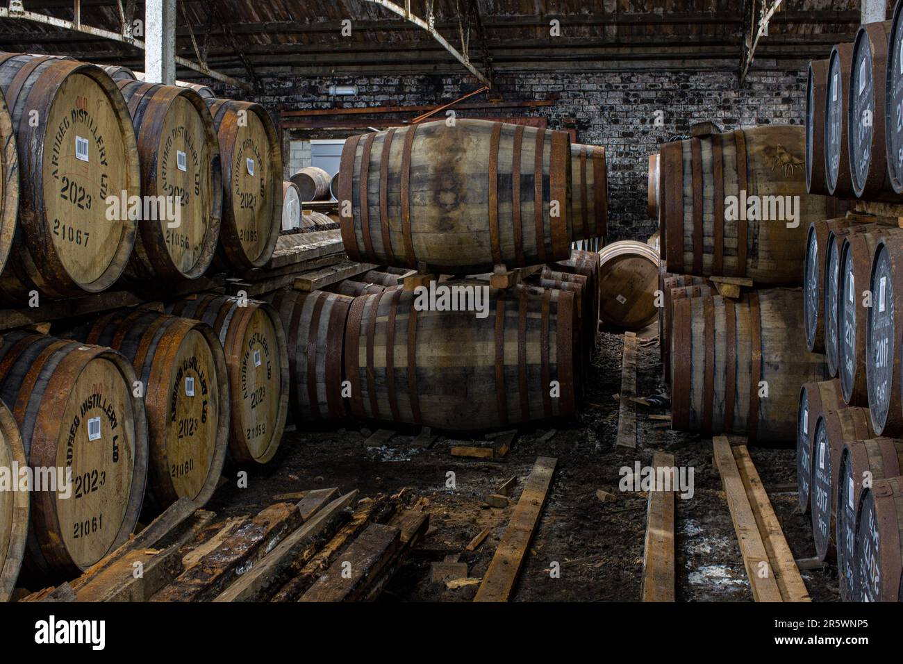 Ardbeg barrels maturing in the bond warehouse, Ardbeg on Islay ...