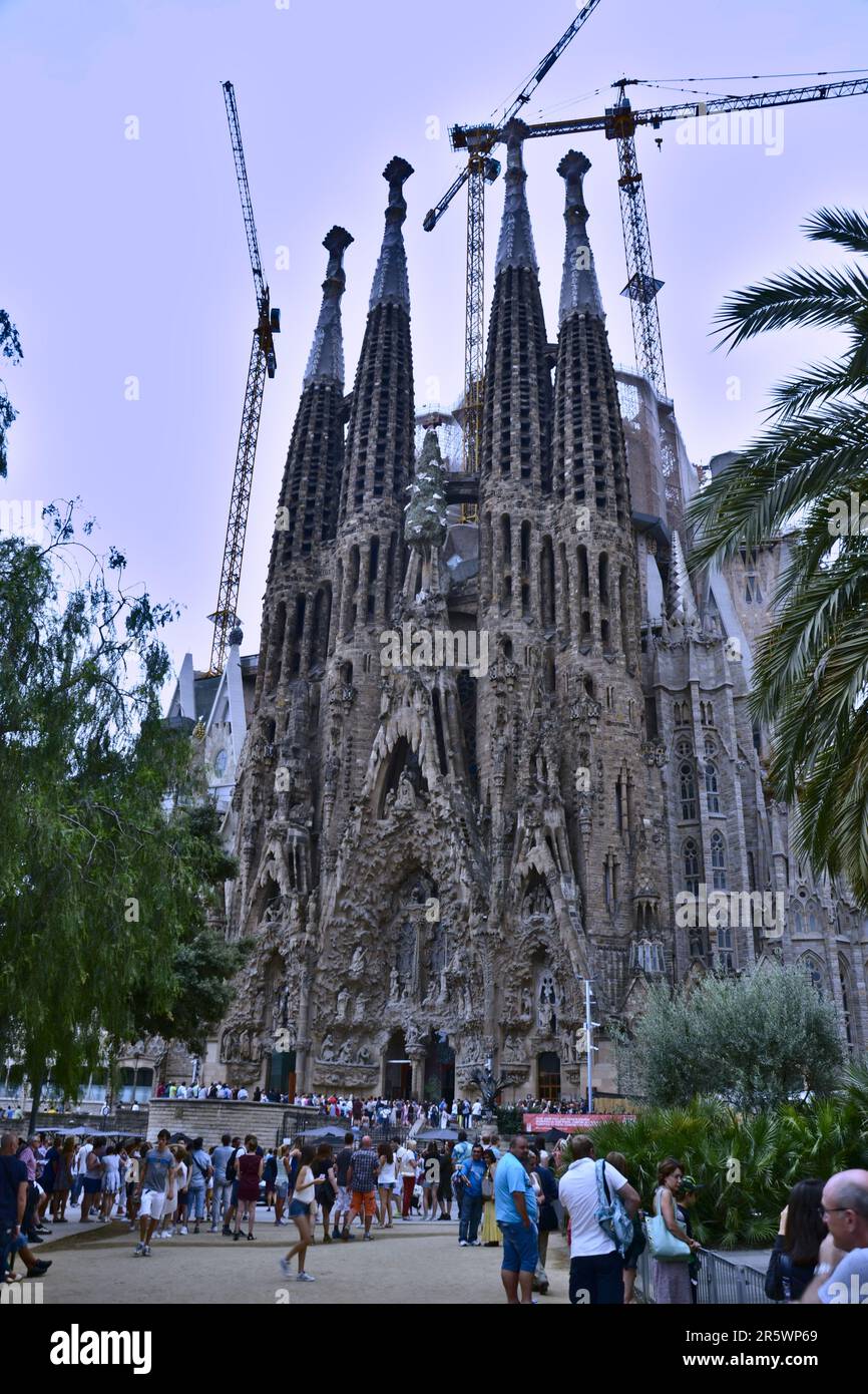 Barcelona, Spain - August 2014 19th: Exterior facade of the Sagrada ...
