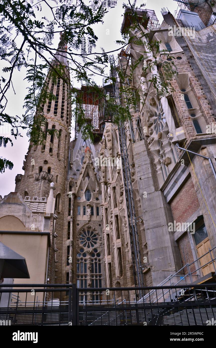 Barcelona, Spain - August 2014 19th: Exterior facade of the Sagrada ...