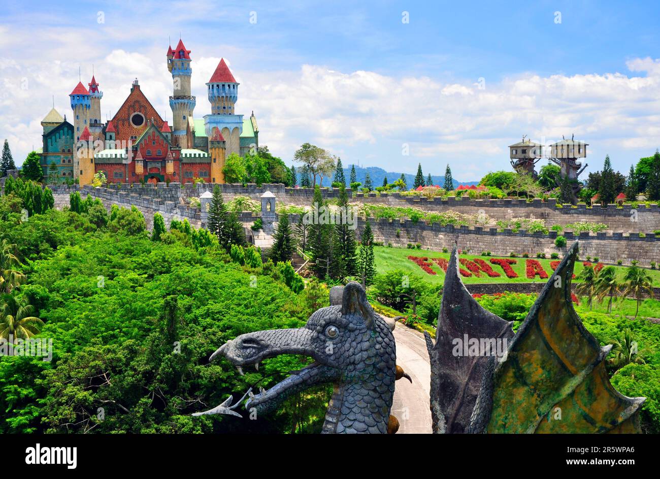 An aerial view of the vibrant Fantasy World theme park in Batangas ...