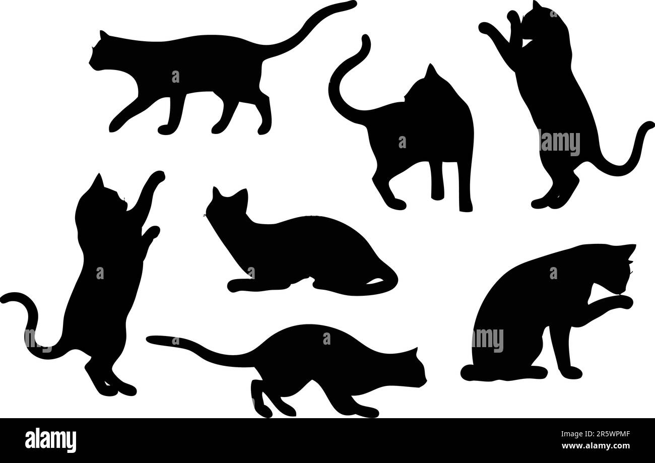 Illustration Set of Seven Cat Vector Silhouettes Stock Vector Image ...