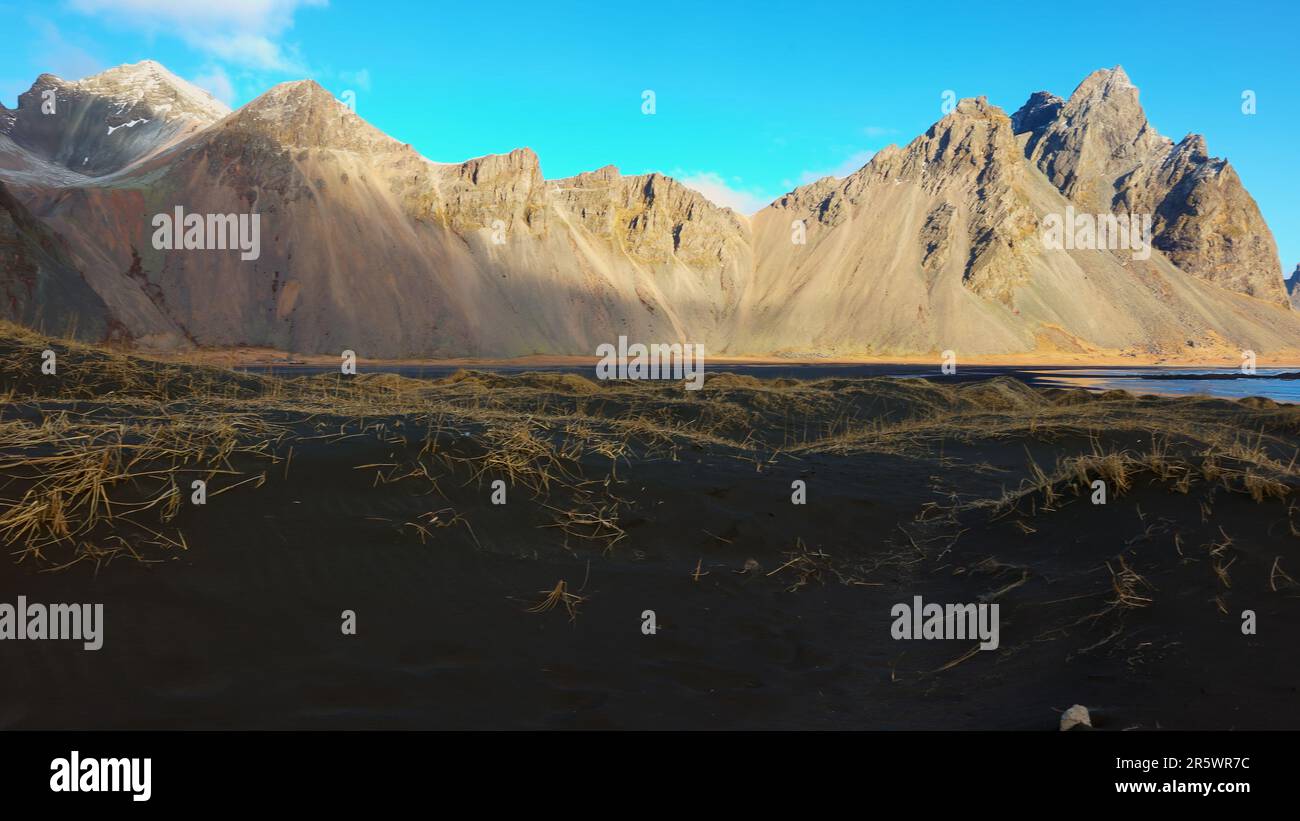 Stokksnes beach with rocky mountains, majestic vestrahorn mountains ...
