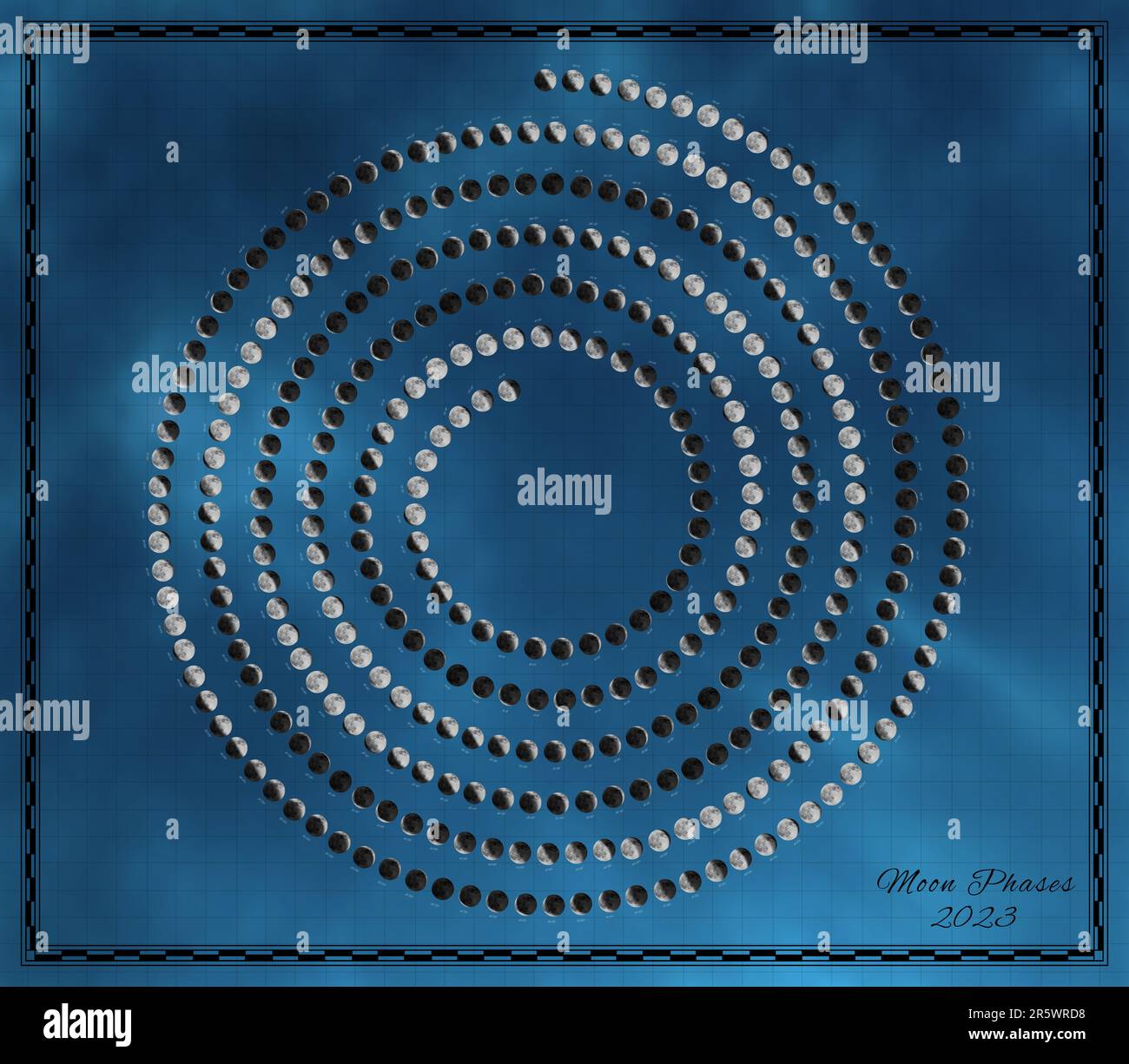 Moon Calendar 2023, Spiral Moon Phases on Sky Background Stock Photo ...
