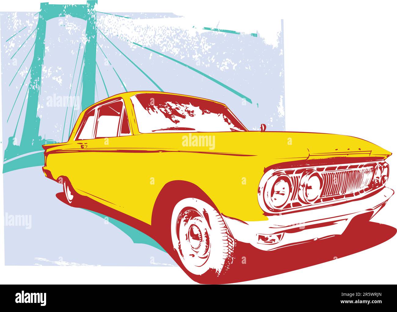 Vector Illustration of old vintage custom collector's car on grunge ...