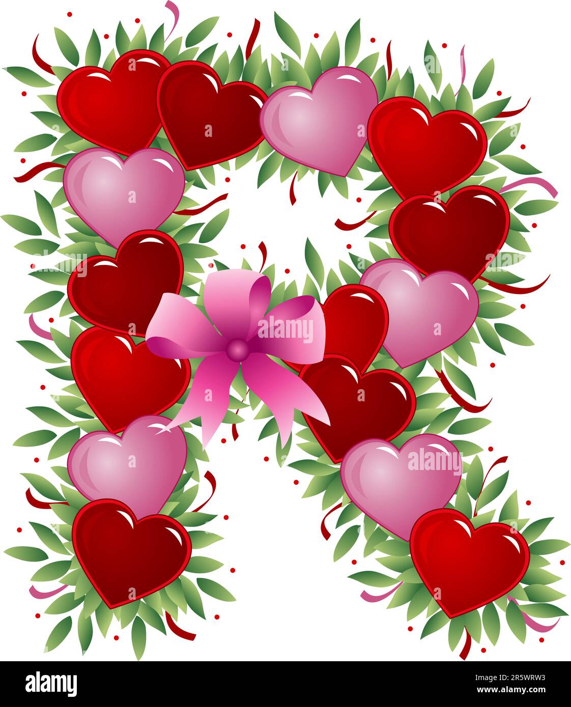 Letter R with heart, bow, ribbon and leaf Stock Vector Image & Art - Alamy