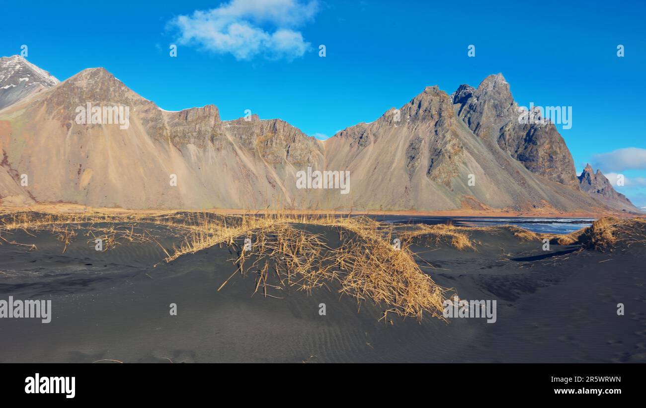 Huge mountain chain meeting the ocean, majestic icelandic scenery with ...