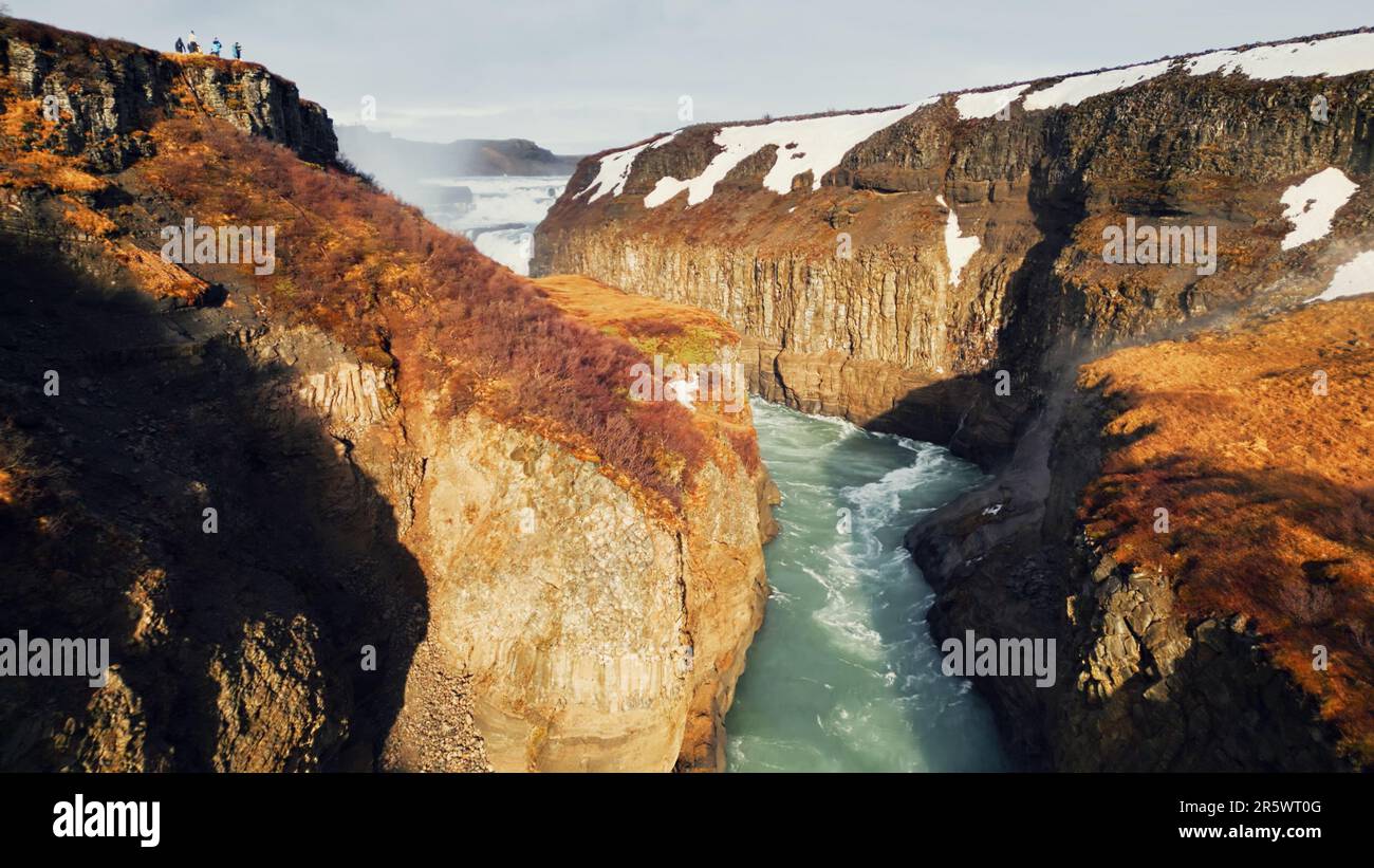 Massive gullfoss cascade in iceland, beautiful waterfall flowing ...