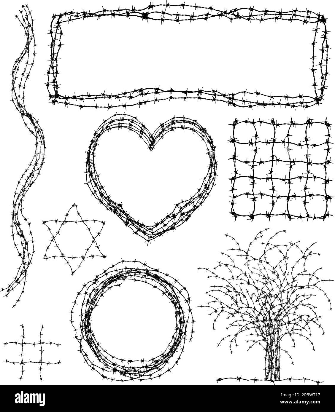 Set of editable vector design elements made from barbed wire Stock ...