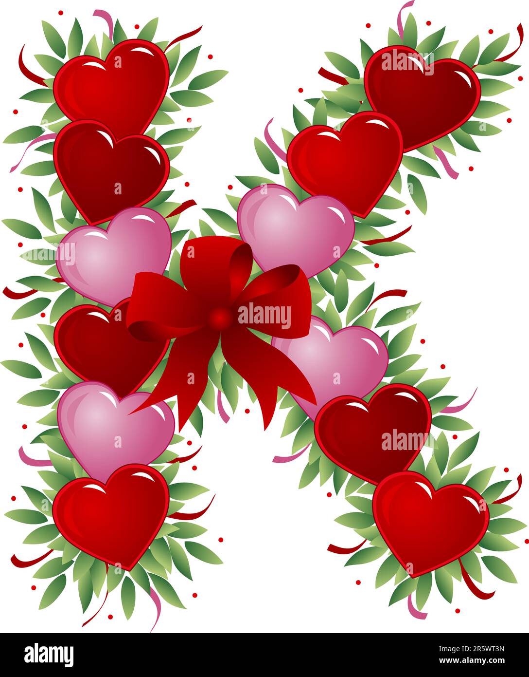 Letter K with heart, bow, ribbon and leaf Stock Vector Image & Art - Alamy