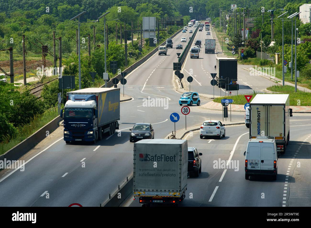 Tunari, Romania - Mai 24, 2023: Heavy trucks on traffic on the ...