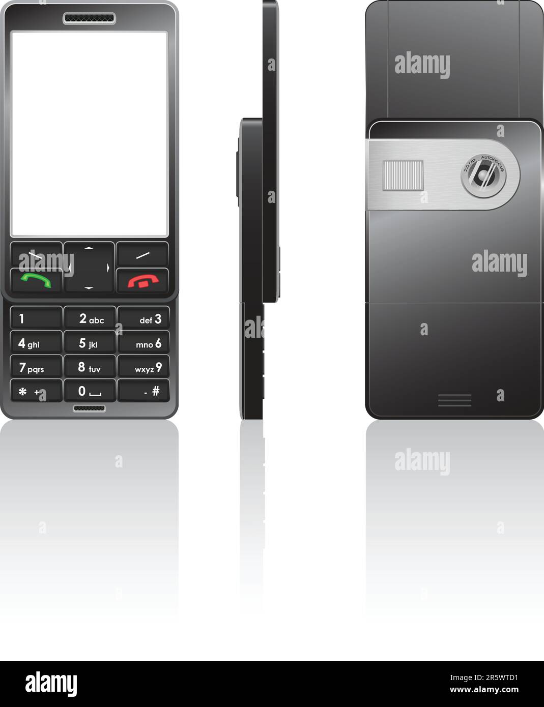 Vector photorealistic illustration of a black cellphone-slider, open ...