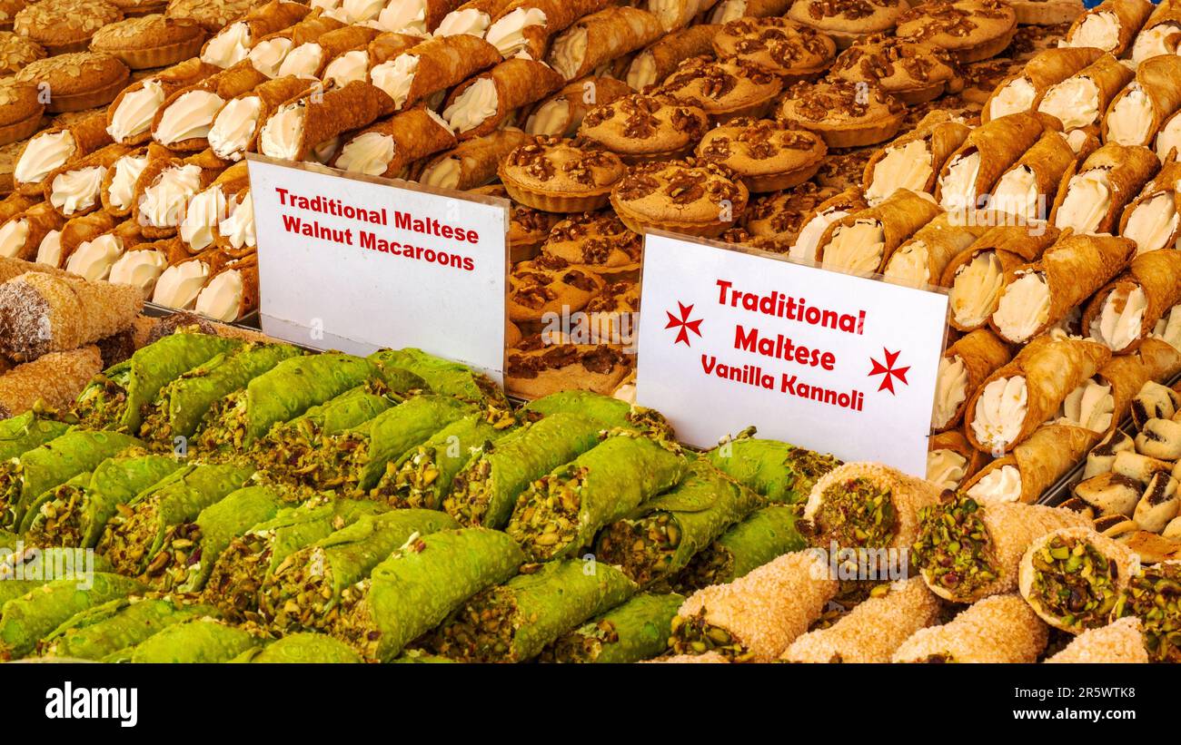 A selection of freshly-made traditional Maltese sweets on a retail ...