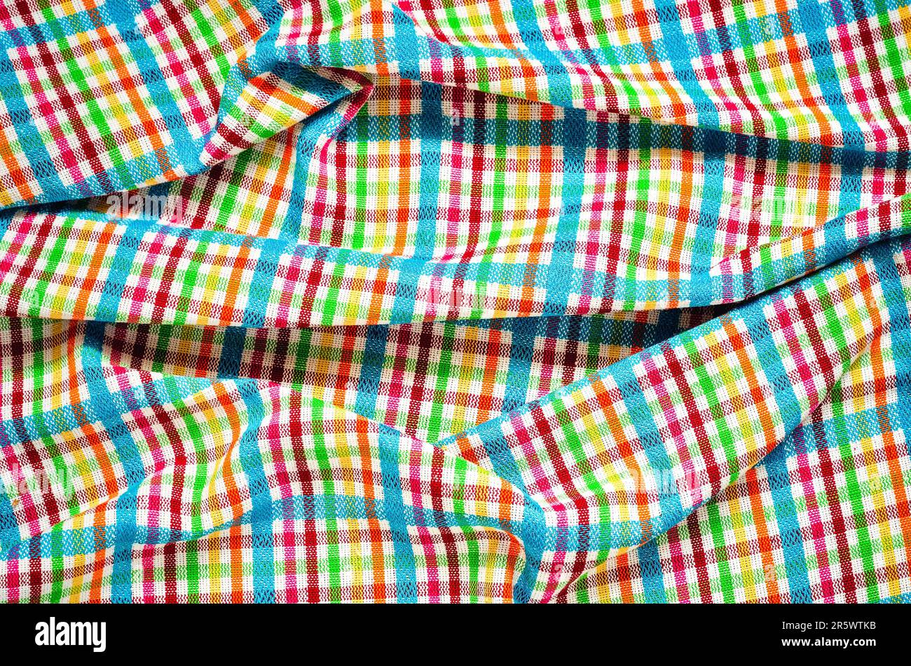 Wrinkled texture material rag. Colorful fabric background checkered ...