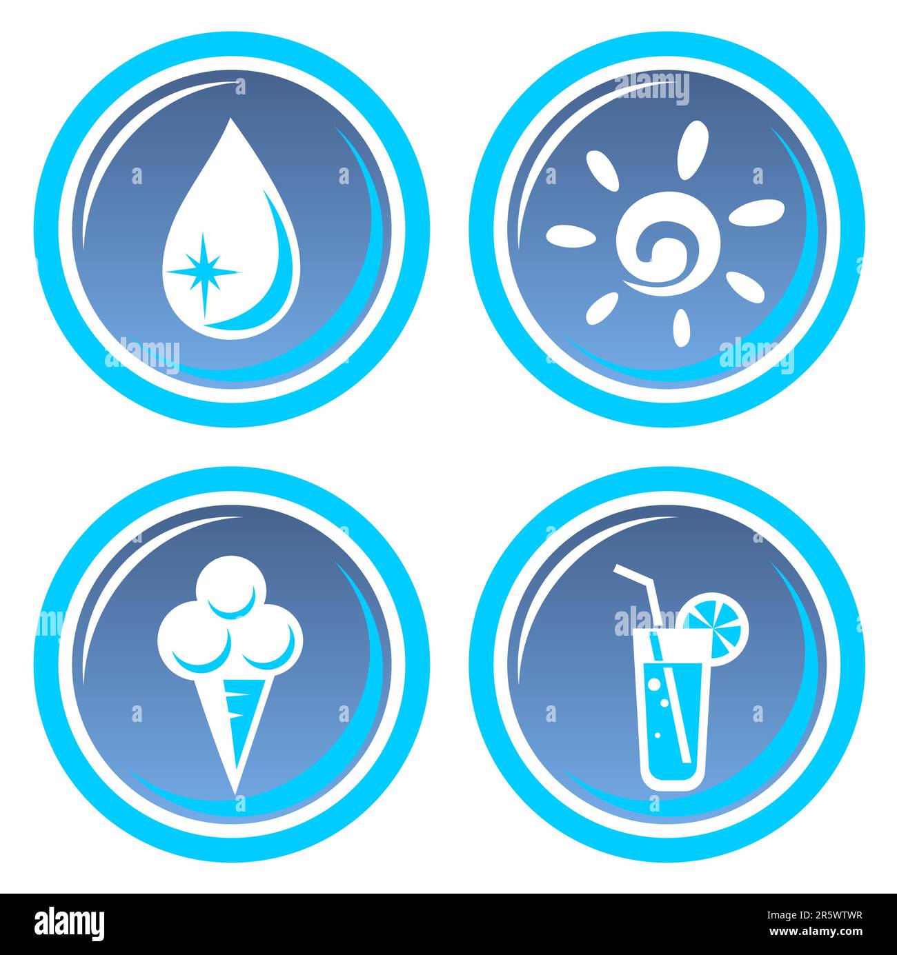 Icon set with four cartoon blue summer symbols Stock Vector Image & Art ...