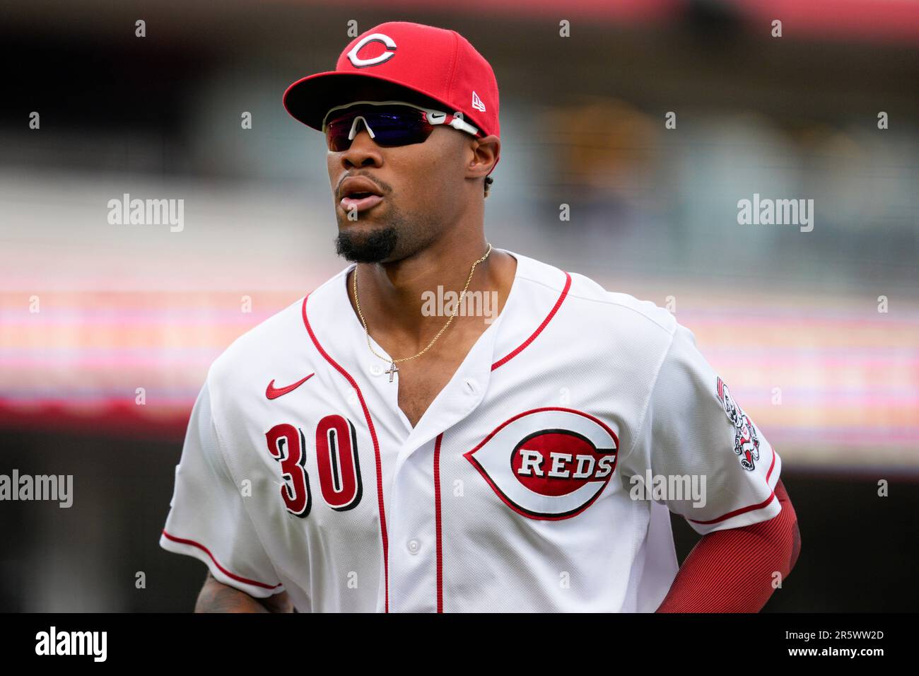 Cincinnati Reds left fielder Will Benson (30) plays during a baseball ...