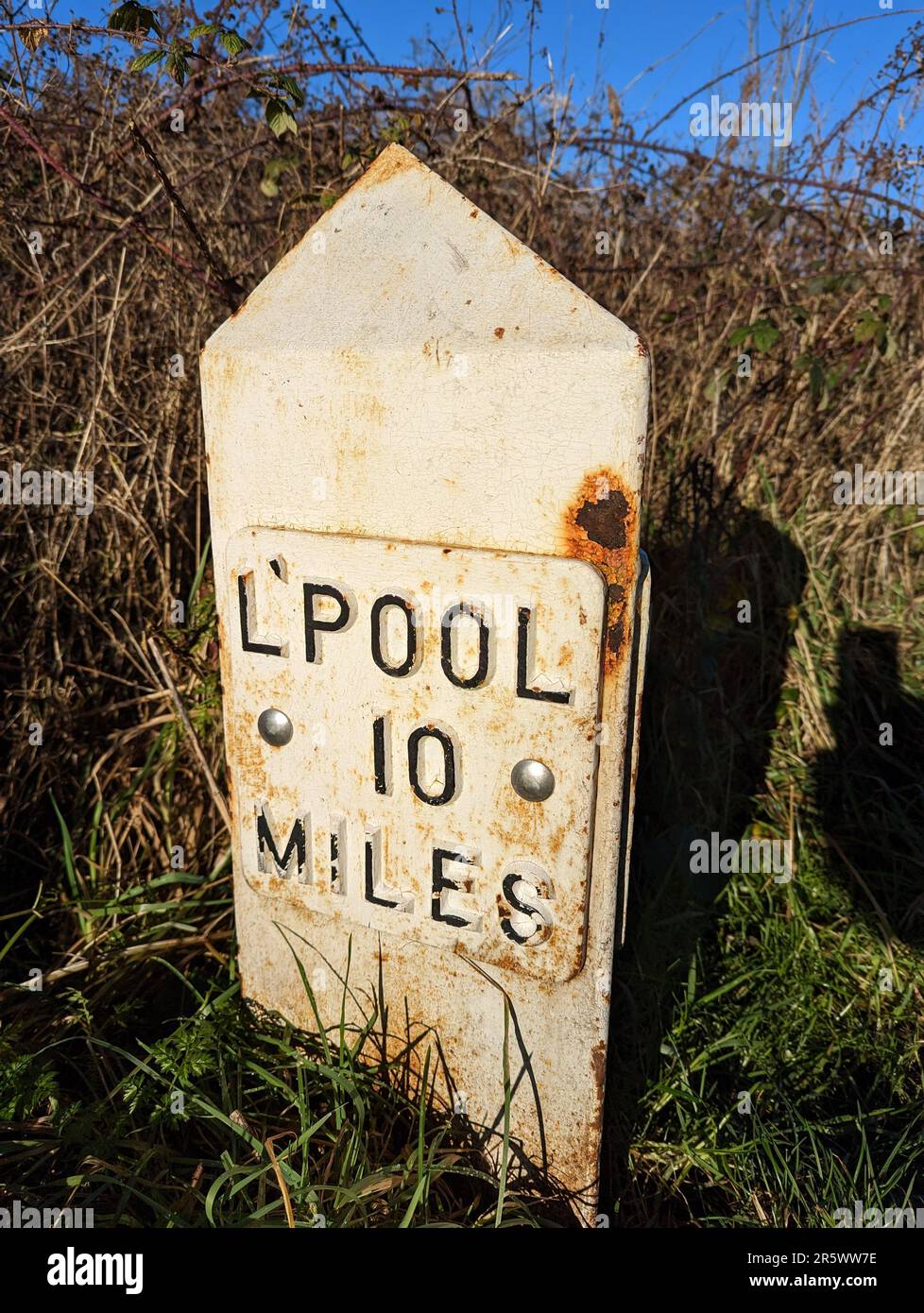 A vintage Liverpool rectangular sign with a weathered look, situated on ...