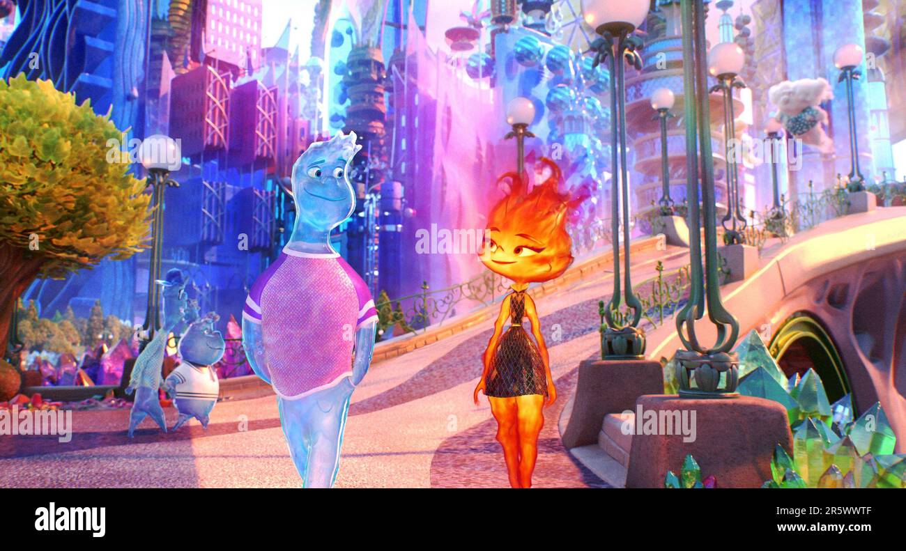 ELEMENTAL, from left: Wade (voice: Mamoudou Athie), Ember (voice: Leah ...