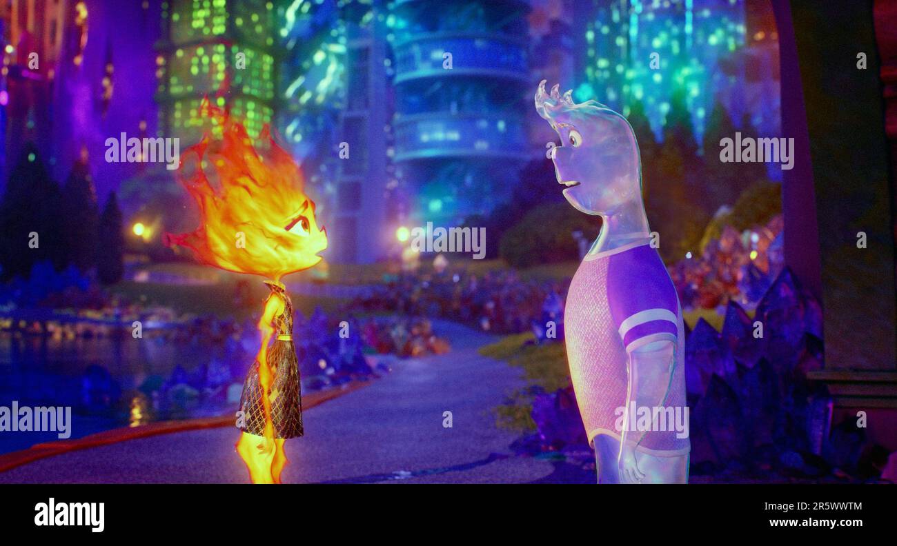 ELEMENTAL, from left: Ember (voice: Leah Lewis), Wade (voice: Mamoudou ...