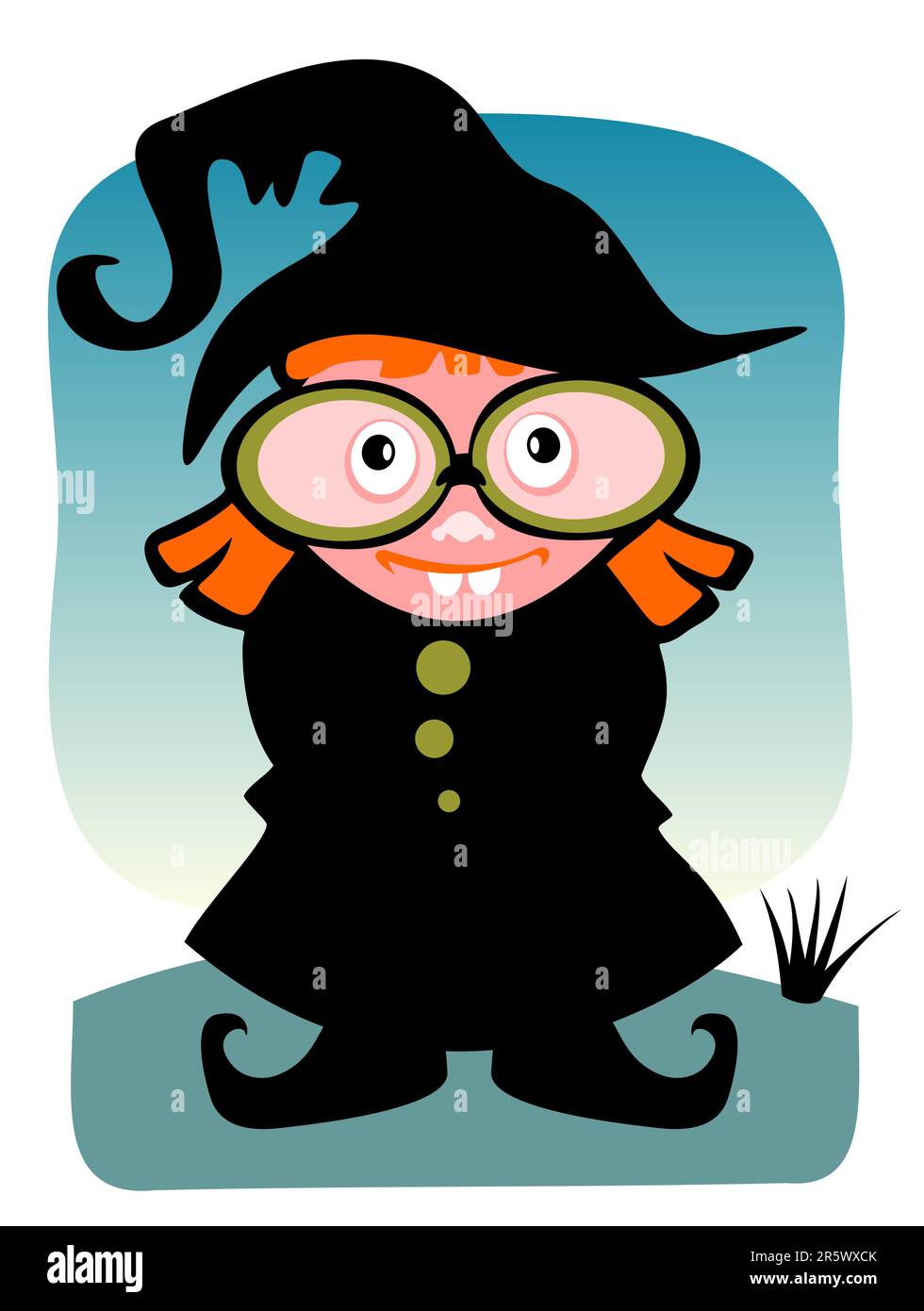Young cartoon witch on a blue background. Halloween illustration Stock ...