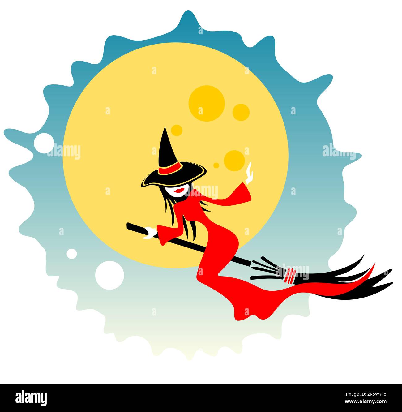 Pretty witch flying on a moon background. Halloween illustration Stock ...