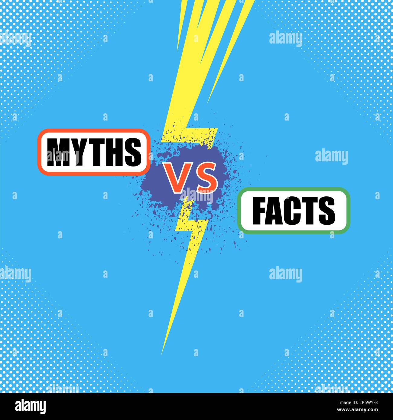 Facts and Miths Sign with Yellow Lightning Bolt on Blue Dotted ...