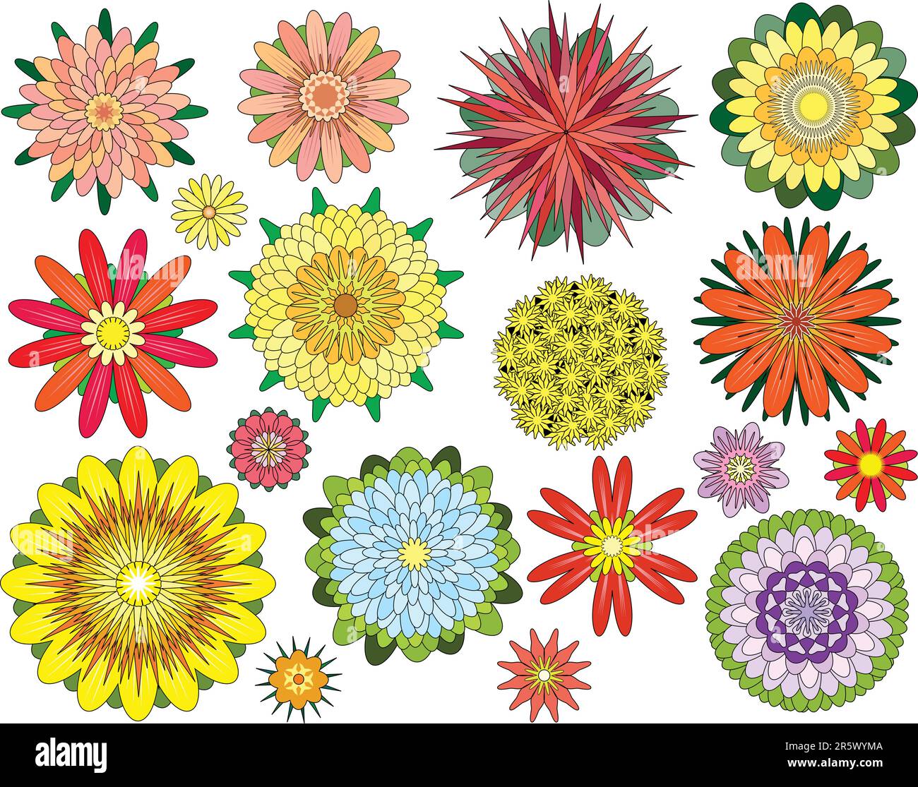 Set of editable vector symmetrical flower designs Stock Vector Image ...
