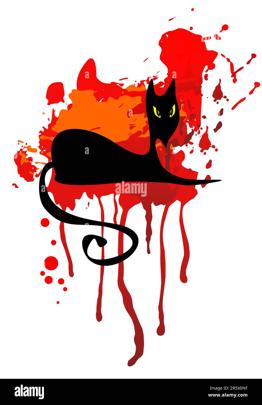 Stylized black cat on a red grunge background. Halloween illustration ...