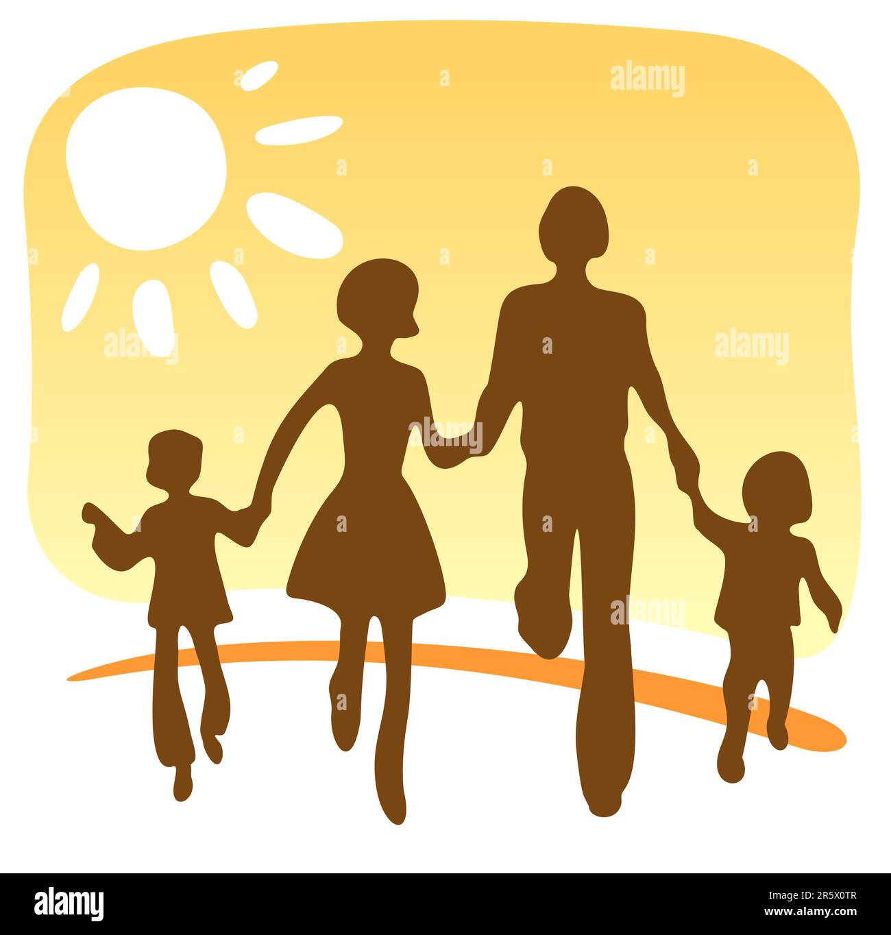 Stylized silhouettes of the happy family on a yellow background Stock ...