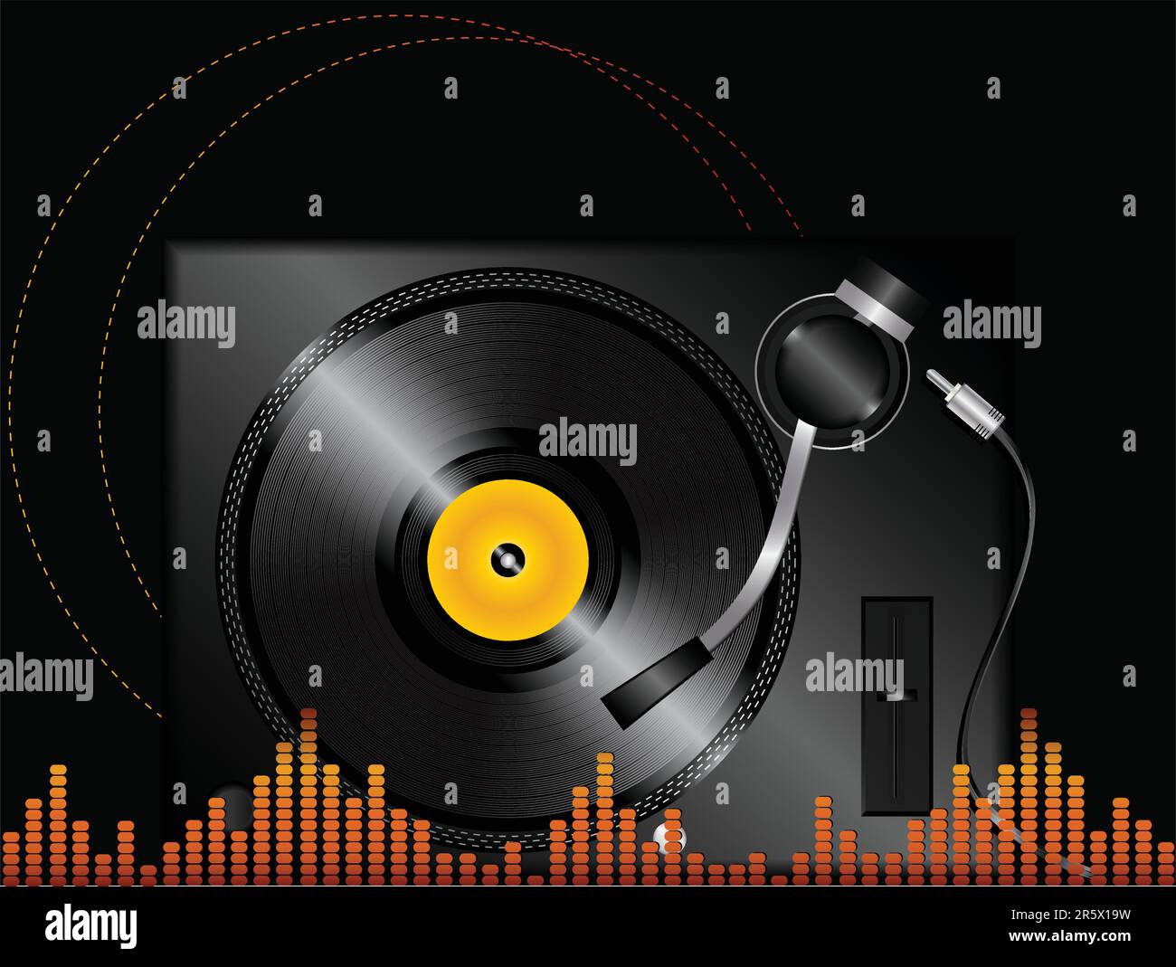 Vector background illustration of turntable, vinyl disc and equalizer ...