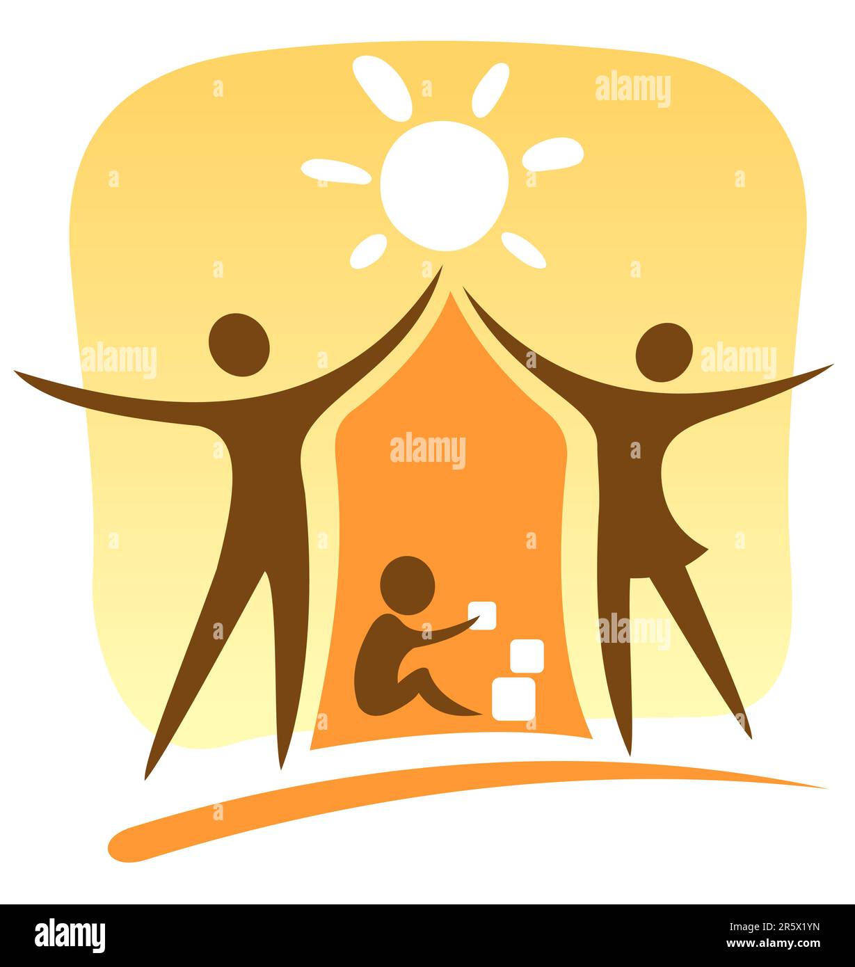 Stylized symbol of parents and child on a yellow background Stock ...