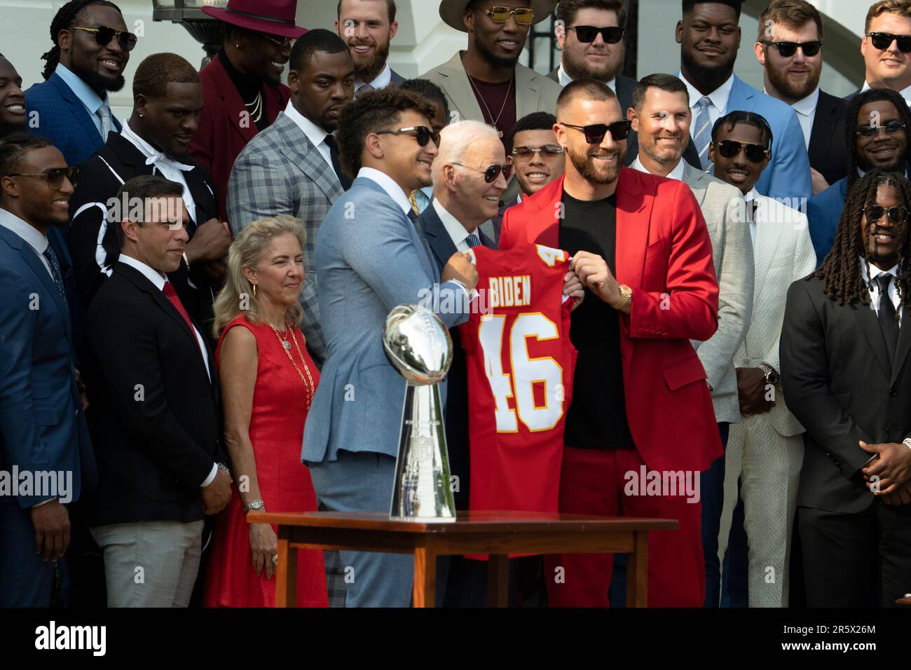 President Joe Biden poses with the with Kansas City Chiefs quarterback ...