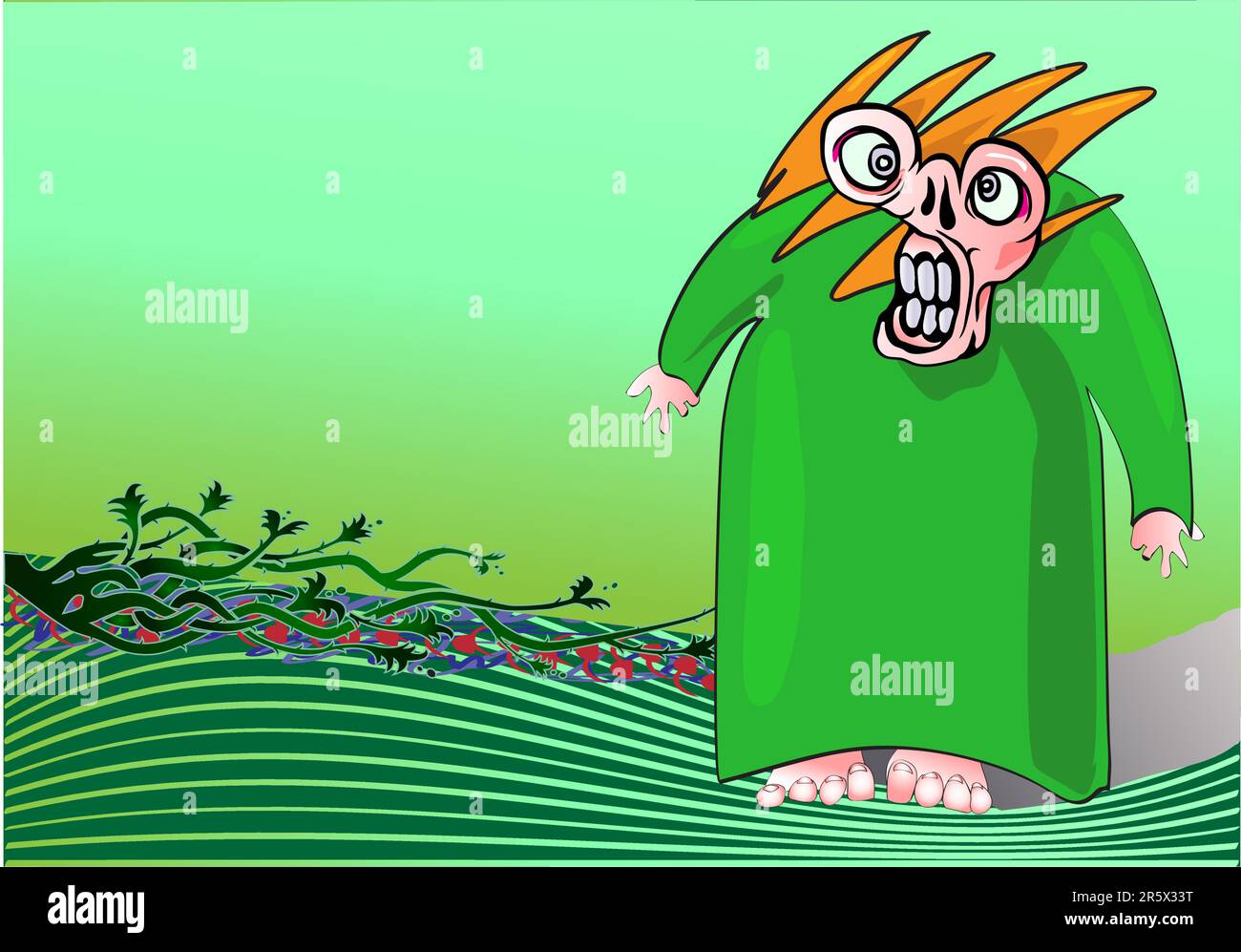 Scary Halloween Type Character In A Strange Swirly Landscape Background