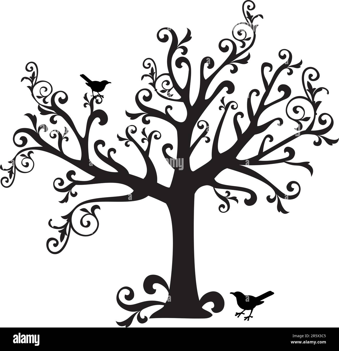 ornamental tree with swirls and birds Stock Vector Image & Art - Alamy