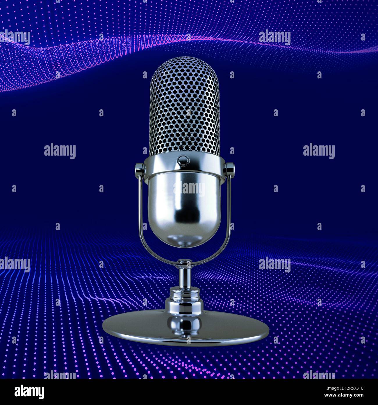 Microphone on abstract virtual reality background. Podcast, live ...