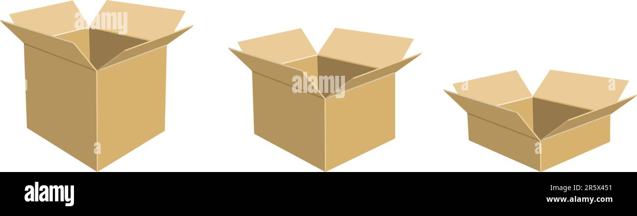 Open cardboard boxes in three sizes Stock Vector Image & Art - Alamy
