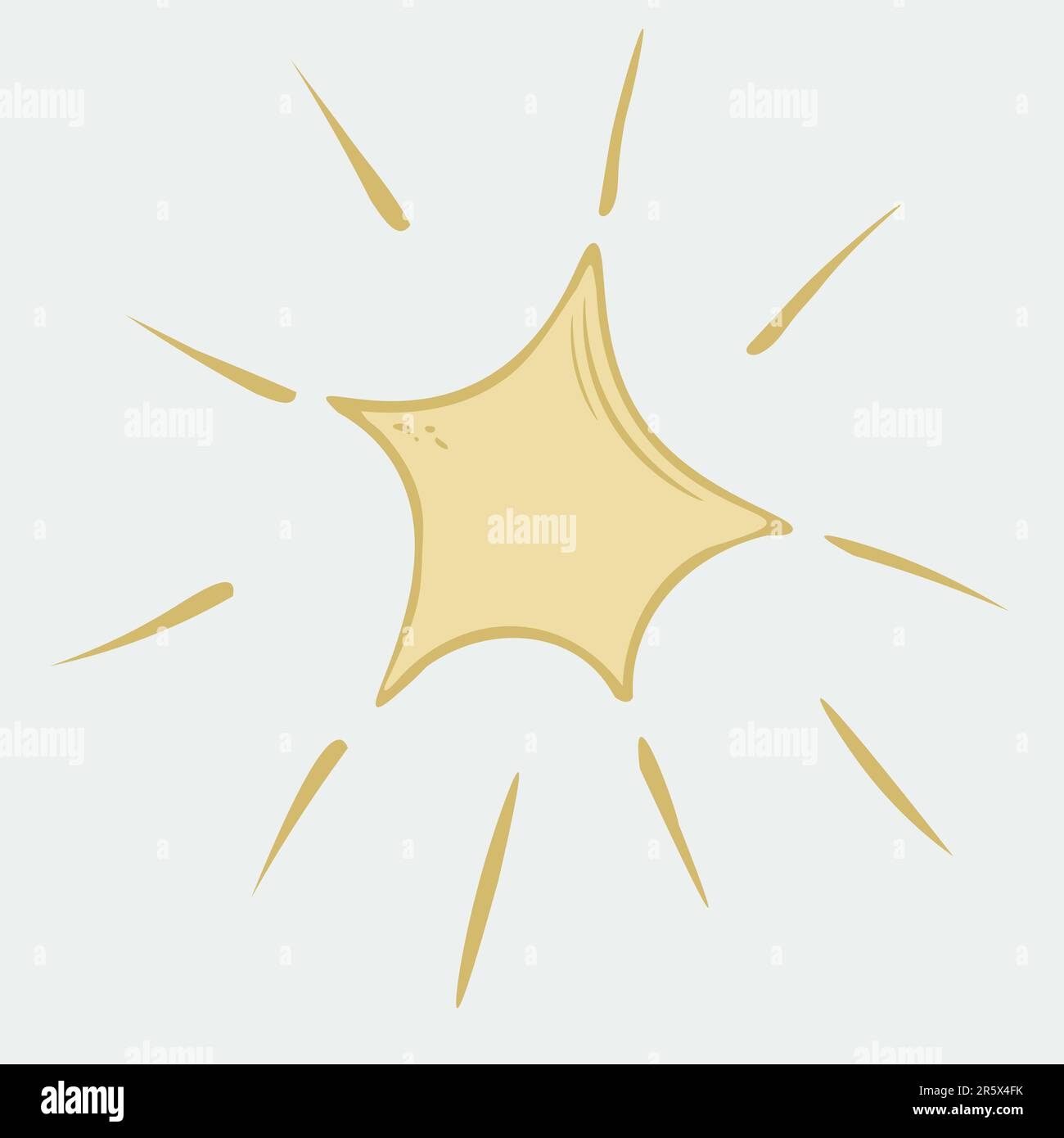 Vector illustration of a hand-drawn yellow star with rays of light ...