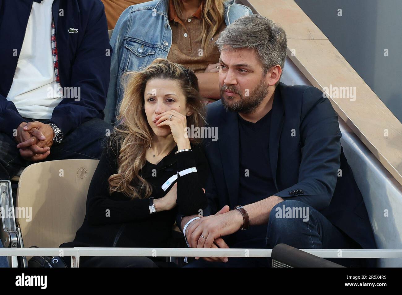 Paris, France. 05th June, 2023. Tristane Banon and her husband Pierre Lefevre in the stands ...